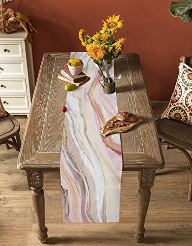 Lsrtoss Pink Yellow Ombre Table Runner 48 Inches Long Farmhouse Dress Scarves, Modern Marble Abstract Art Geometric Dining Tablerunner for Coffee Table/Kitchen Island/Party Décor, 13" x 48"