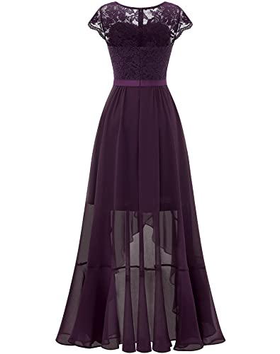 Daisyaner Women's V Neck Formal Floral Lace Bridesmaid Maxi Dress Evening Party Elegant Dresses Evening Prom Dress Grape S