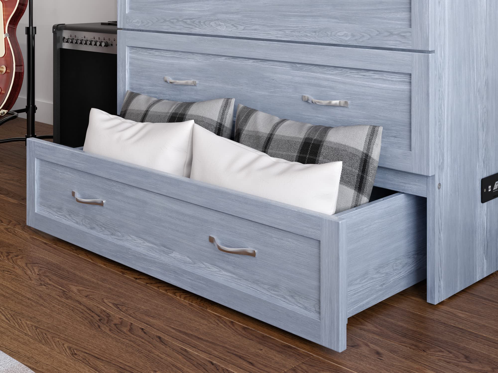AFI Northfield Twin XL Size Murphy Bed Chest with Mattress, Storage, & Built-in Charger in Driftwood