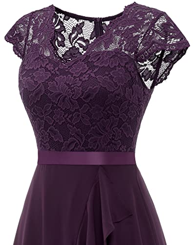 Daisyaner Women's V Neck Formal Floral Lace Bridesmaid Maxi Dress Evening Party Elegant Dresses Evening Prom Dress Grape S