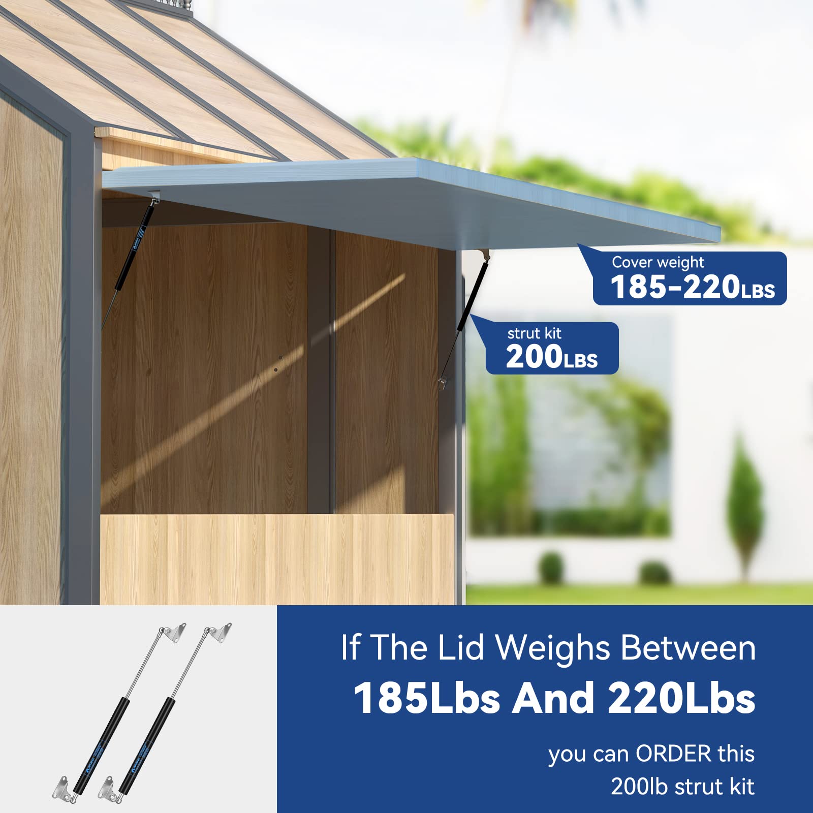 20 inch 200 LB Gas Prop Struts Shocks with L Mounting Brackets, 20" 889 N Lift-Support Gas Spring for Heavy-Duty Floor Hatch Trap Door Murphy Bed (Suitable Lid Weight: 185-220lbs), 2Pcs Set