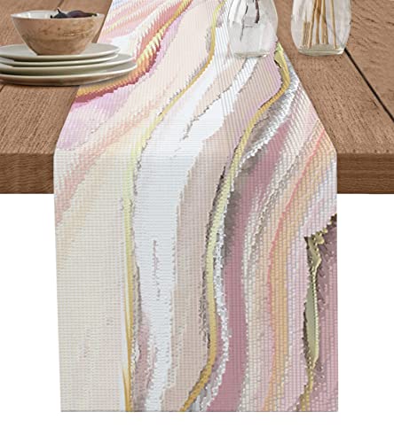 Lsrtoss Pink Yellow Ombre Table Runner 48 Inches Long Farmhouse Dress Scarves, Modern Marble Abstract Art Geometric Dining Tablerunner for Coffee Table/Kitchen Island/Party Décor, 13" x 48"