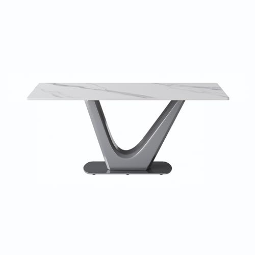 Leavader Modern Dining Table for 6 People, 71“ Dining Room Table with Dark Gray Stainless Steel Base, Rectangular Faux Marble Kitchen Table Stone Dining Table Suitable for Home Kitchen(Only 1 Table)