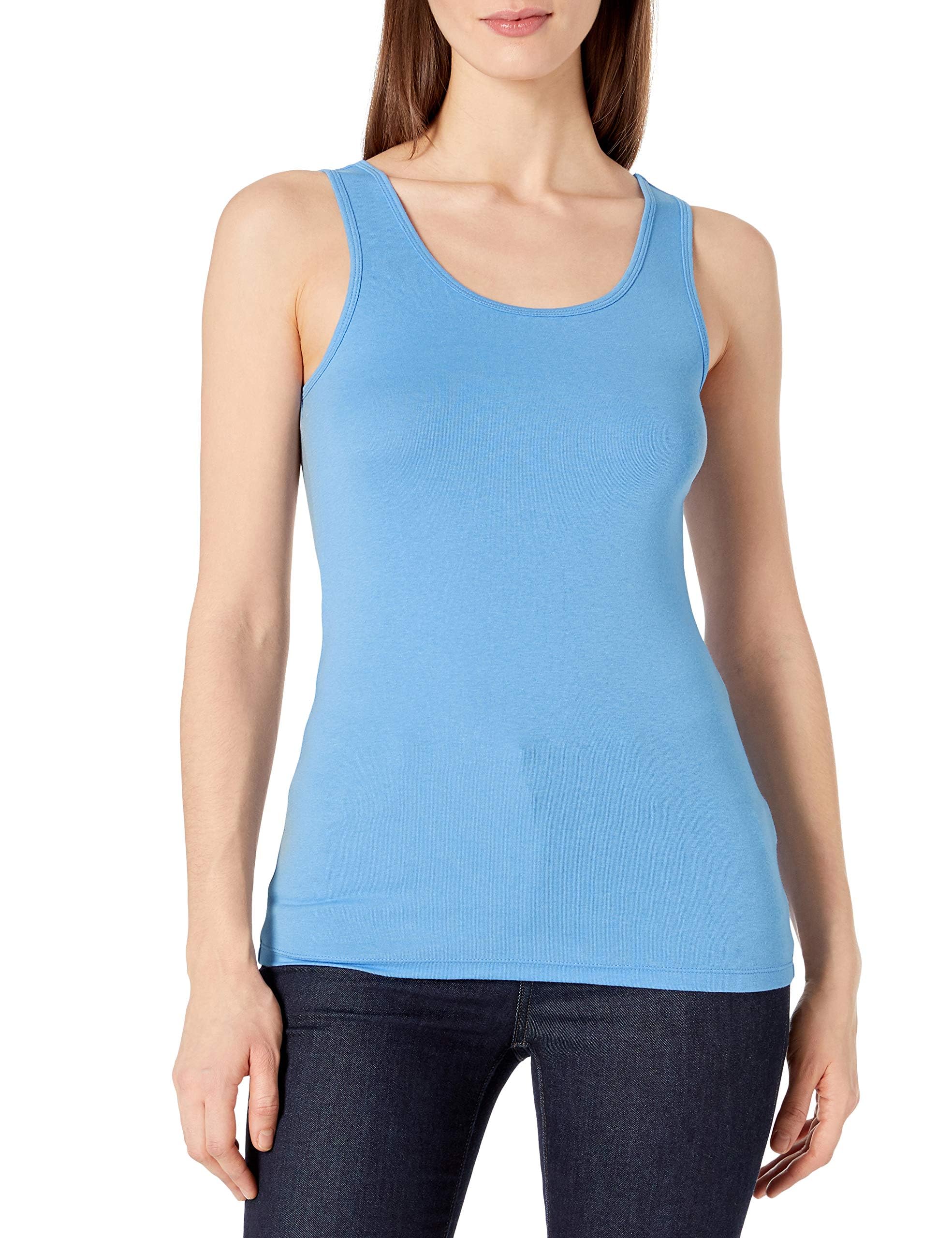 Amazon Essentials Women's Slim-Fit Tank, Pack of 2, Aqua Blue/French Blue, Small