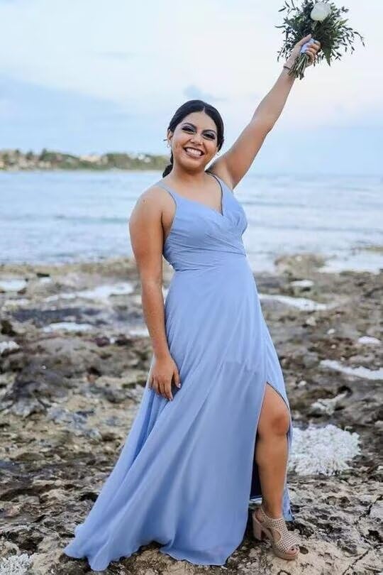 Wisteria Chiffon v Neck Bridesmaid Dresses for Women Long Ruched A Line Pleated Formal Evening Dress with Slit Size 12