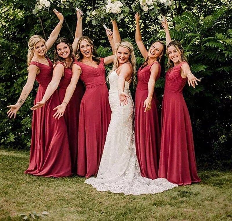 Wisteria Chiffon v Neck Bridesmaid Dresses for Women Long Ruched A Line Pleated Formal Evening Dress with Slit Size 12