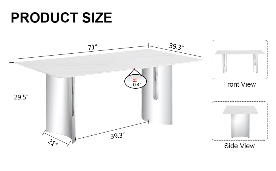 Gnrolaz 71" Dining Table, Imitation Marble Dining Table Set for 4 6 8, Glass Tabletop Dining Table and Chairs, Kitchen & Dining Room Tables, Conference Dinner Table Metal Leg (Table C)