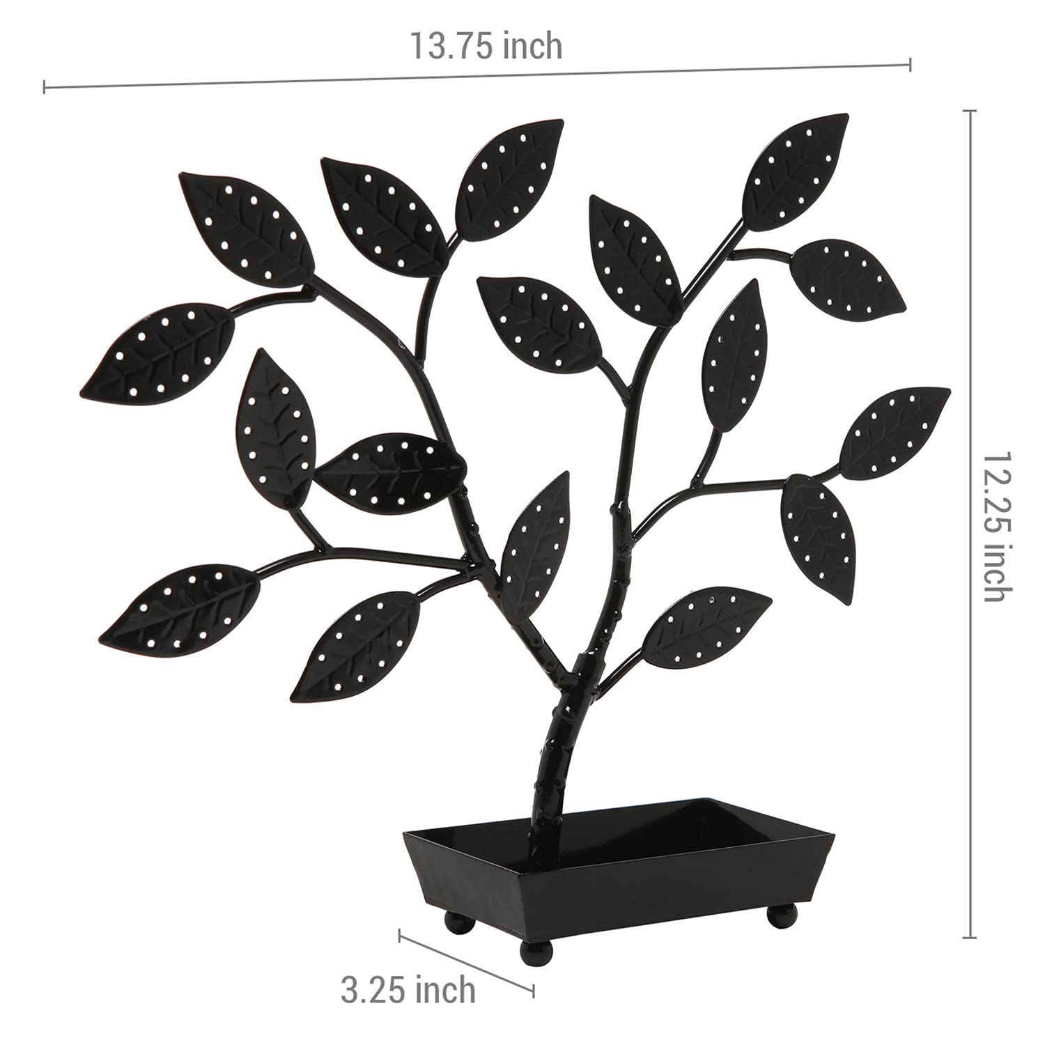 MyGift Black Metal Hanging Jewelry Tree Earring Display Stand, Necklace Bracelet Organizer Rack with Ring Dish Tray