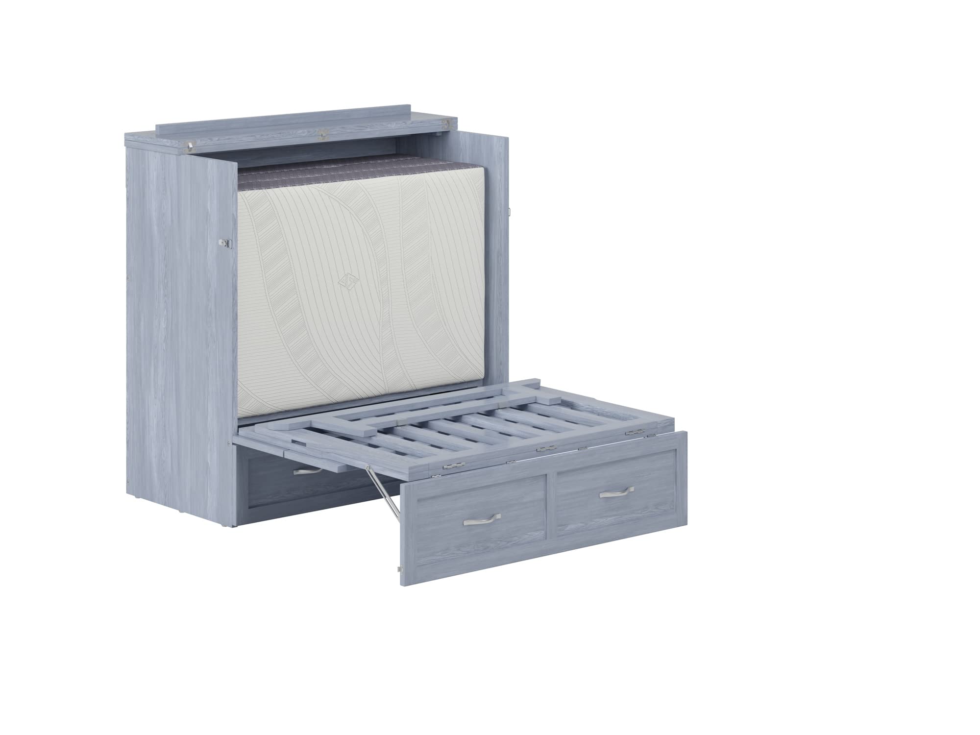 AFI Northfield Twin XL Size Murphy Bed Chest with Mattress, Storage, & Built-in Charger in Driftwood