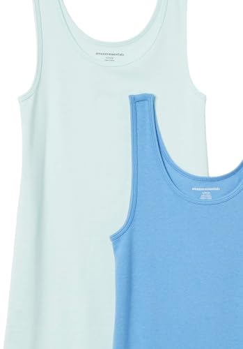 Amazon Essentials Women's Slim-Fit Tank, Pack of 2, Aqua Blue/French Blue, Small