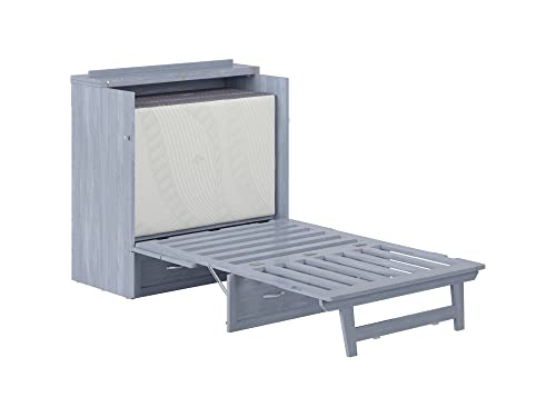 AFI Northfield Twin XL Size Murphy Bed Chest with Mattress, Storage, & Built-in Charger in Driftwood