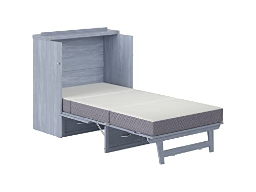AFI Northfield Twin XL Size Murphy Bed Chest with Mattress, Storage, & Built-in Charger in Driftwood