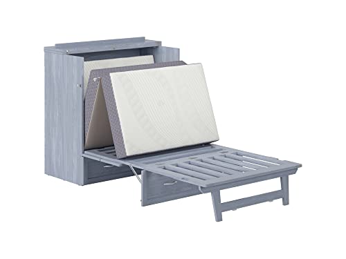 AFI Northfield Twin XL Size Murphy Bed Chest with Mattress, Storage, & Built-in Charger in Driftwood