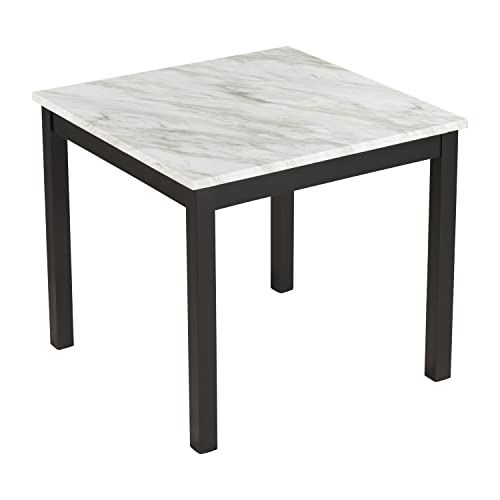 RUNWON 5-Piece Counter Height Set with Faux Marble Dining Table and 4 Upholstered-Seat Chairs, OneSize, Black