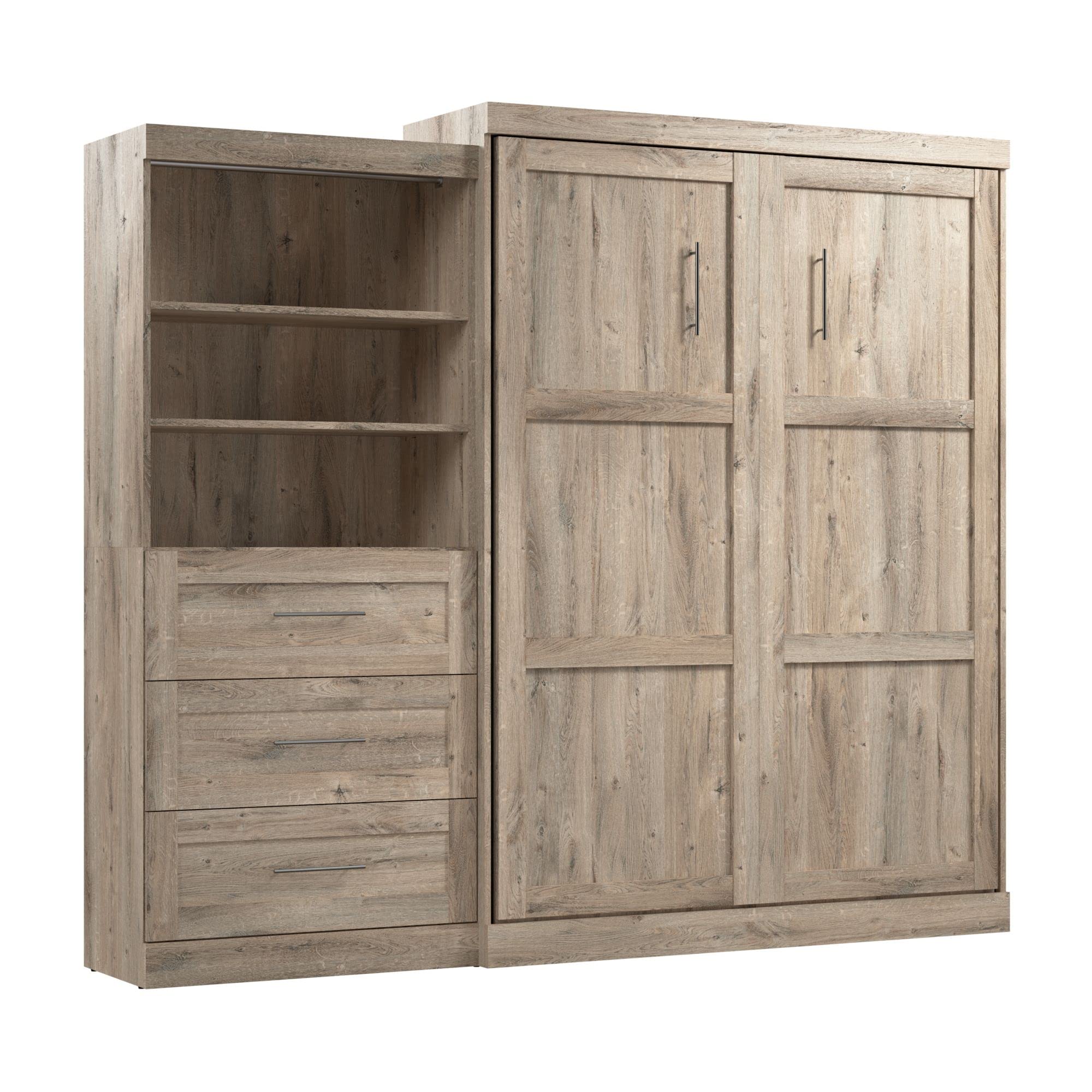 Bestar Pur Murphy, Space-Saving Wall Bed for Multipurpose Room, Queen, Rustic Brown