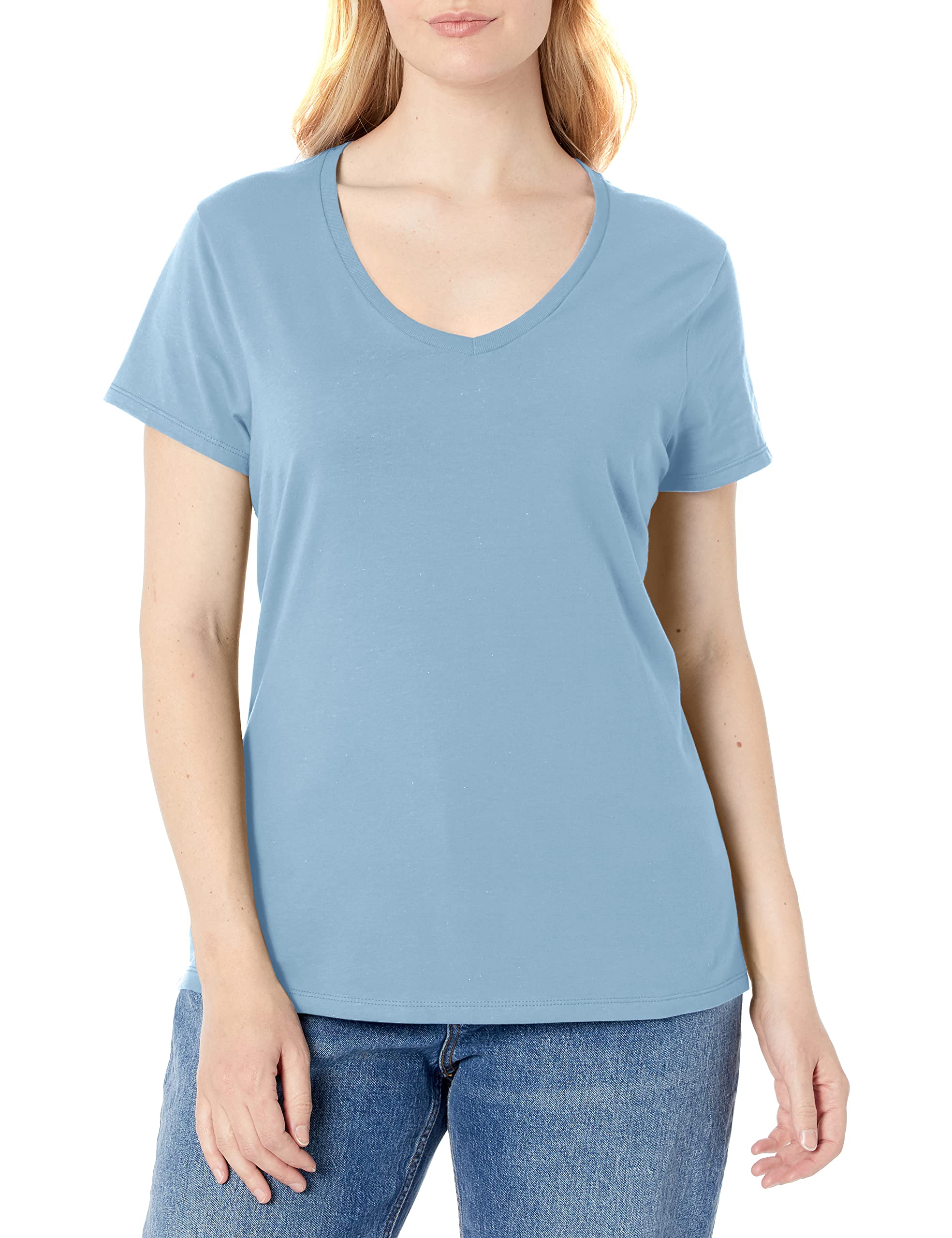 Hanes womens Nano Premium Cotton V-neck Tee fashion t shirts, Light Blue, Large US