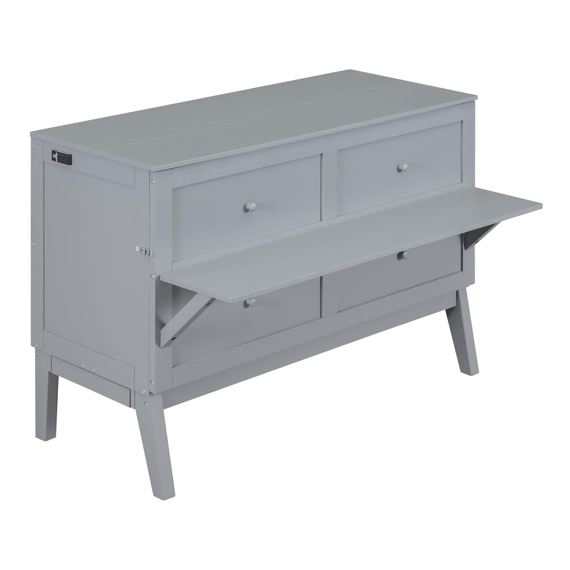 JIVOIT Queen Size Murphy Bed with Two Movable Desks, Removable Shelves on Each Side, Wooden Murphy Bed Chest with Built-in Dual Power/USB Module, Space-Saving Design (Gray-Queen 9)