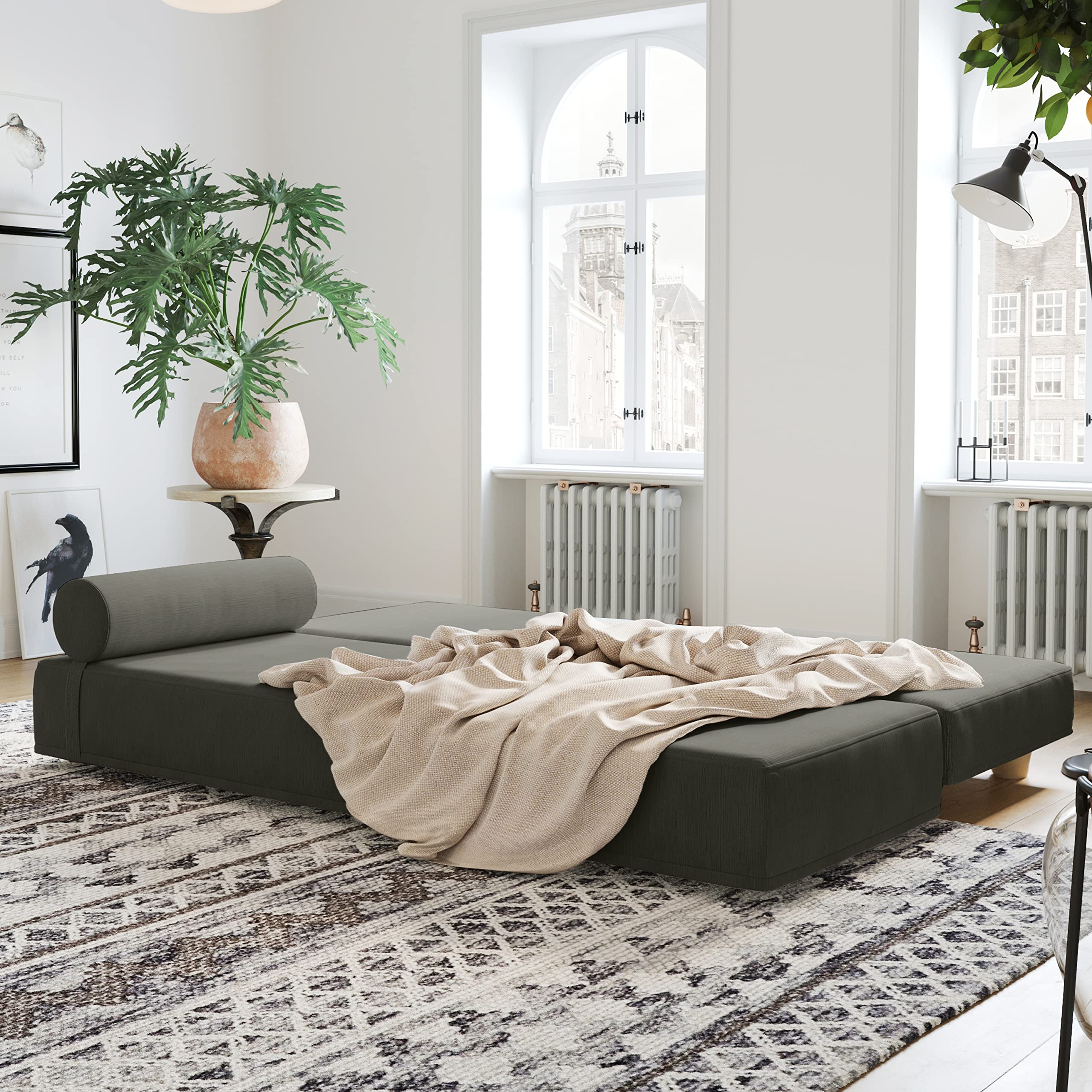 Jaxx Alon Daybed-Fold-Out Sleeper-Queen-Size Mattress Sofa Bed, Charcoalā¦