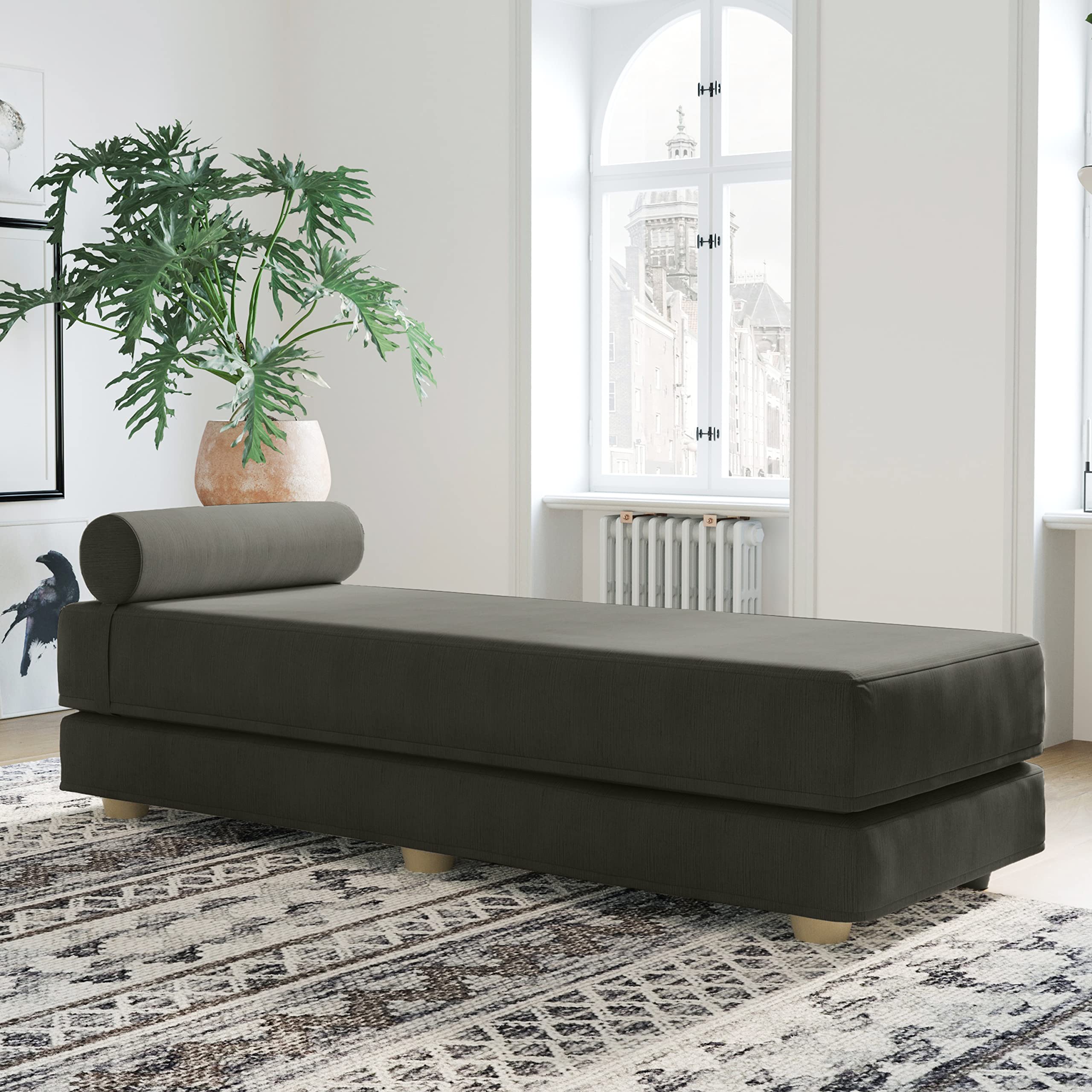 Jaxx Alon Daybed-Fold-Out Sleeper-Queen-Size Mattress Sofa Bed, Charcoal…