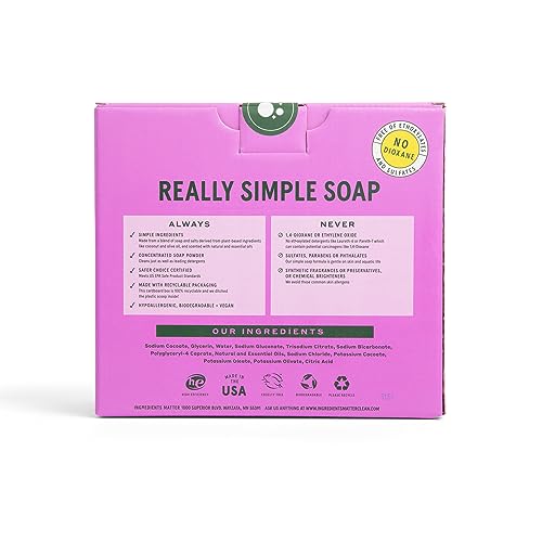 Ingredients Matter Lavender Scent 36 oz Laundry Detergent Powder - Hypoallergenic, Natural, Detergent-Free, Planet-Friendly Laundry Supplies - Made in USA