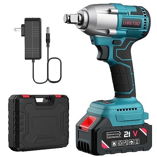 1/2 inch Cordless Impact Wrench, Torque 258ft-lbs(350N.m), 3500 RPM, 21V Electric Brushless Power Impact Gun for Lug Nuts with 2.0Ah Battery, 1/4 inch Impact Driver, Charger & Kit Case (4000mAh)