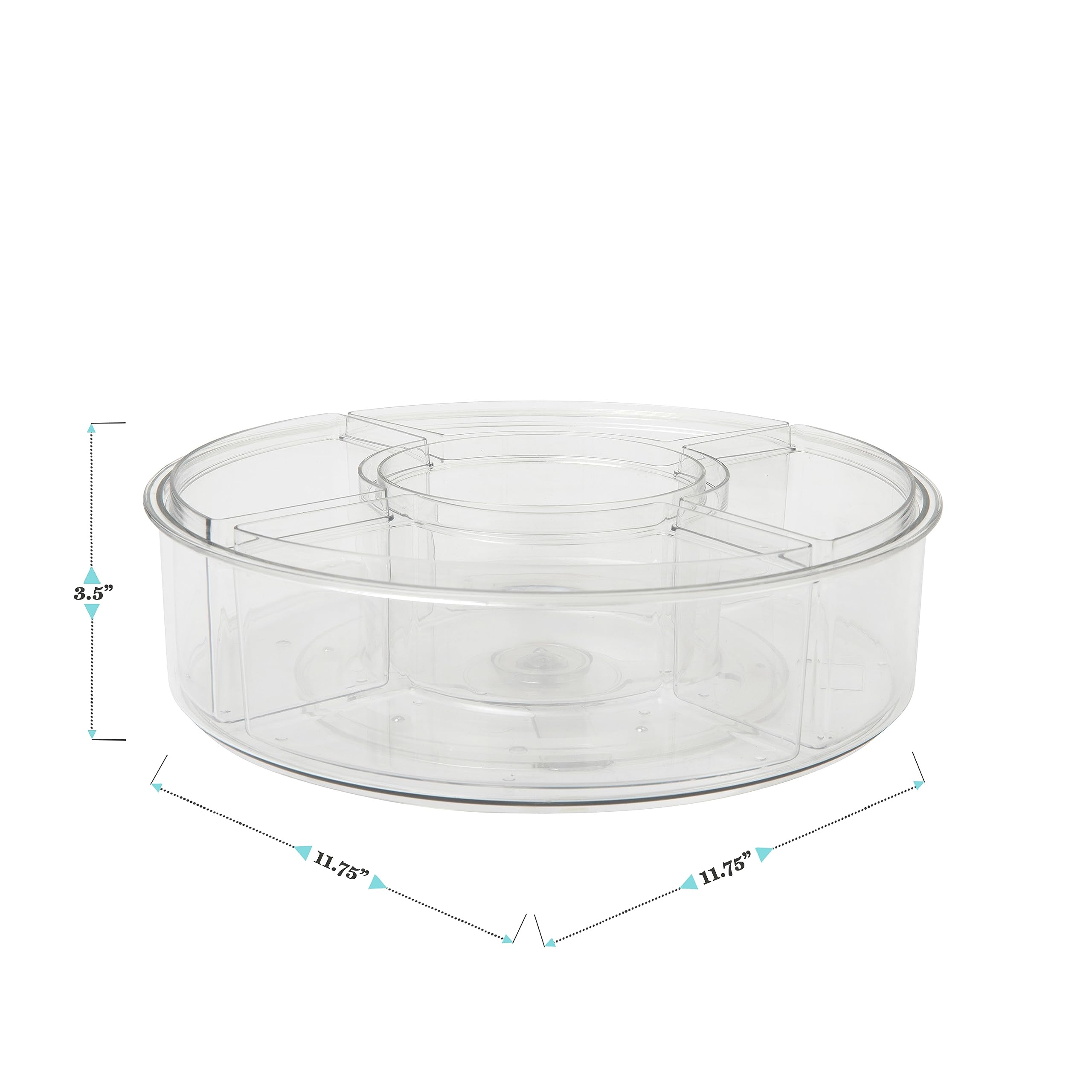 Martha Stewart Brody Divided Lazy Susan Organizer with 5 Removable Bins, Plastic 360° Rotating Desk Storage Organizer, 12 Inch, Clear