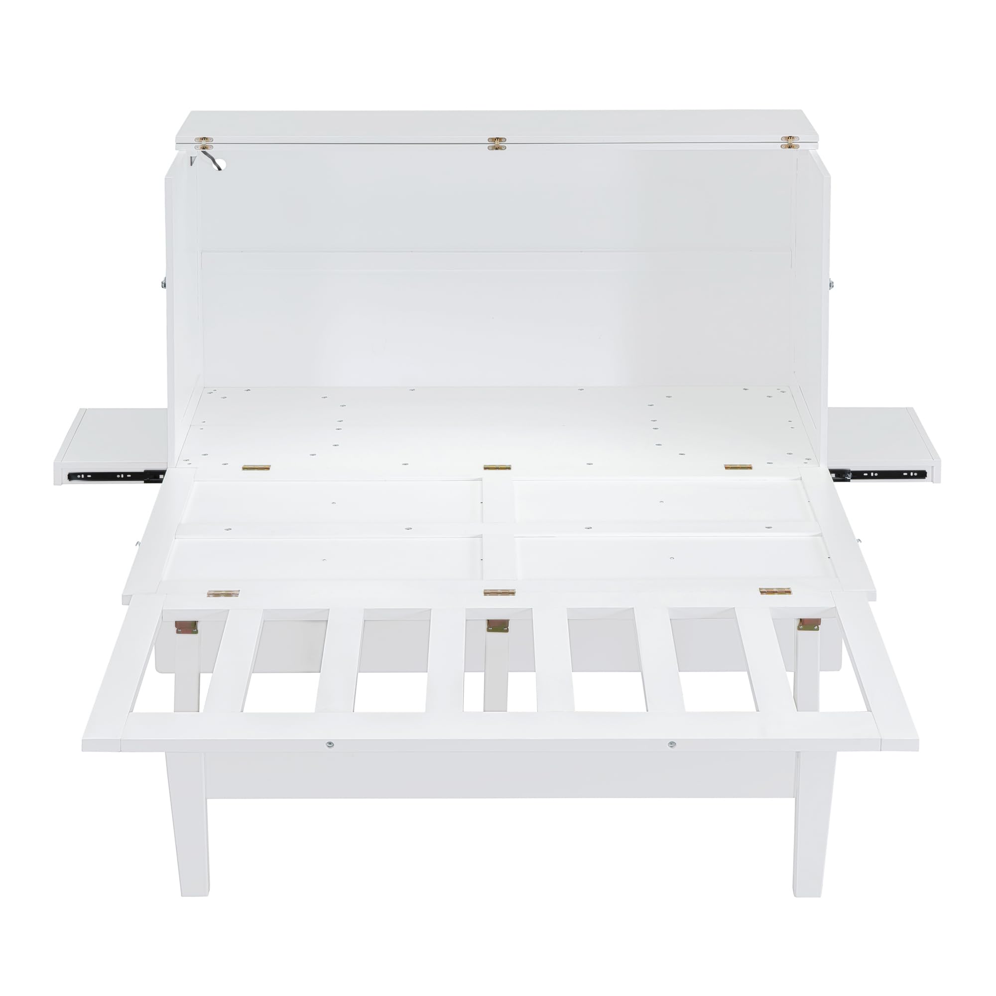 CKLMMC Queen Size Murphy Bed with USB Port and Removable Shelves on Each Side, Solid Wood Muti-Functional Cube Cabinet Bed for Home Office (White/W1)