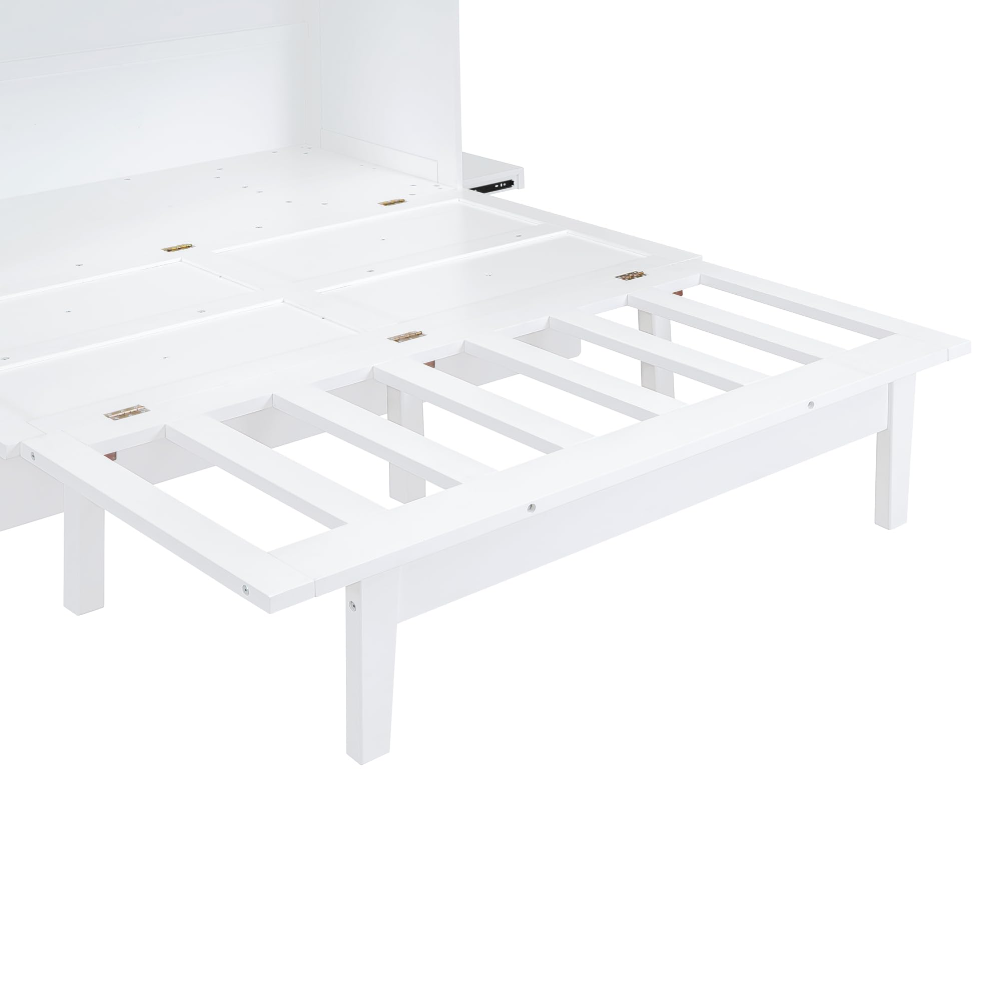 CKLMMC Queen Size Murphy Bed with USB Port and Removable Shelves on Each Side, Solid Wood Muti-Functional Cube Cabinet Bed for Home Office (White/W1)