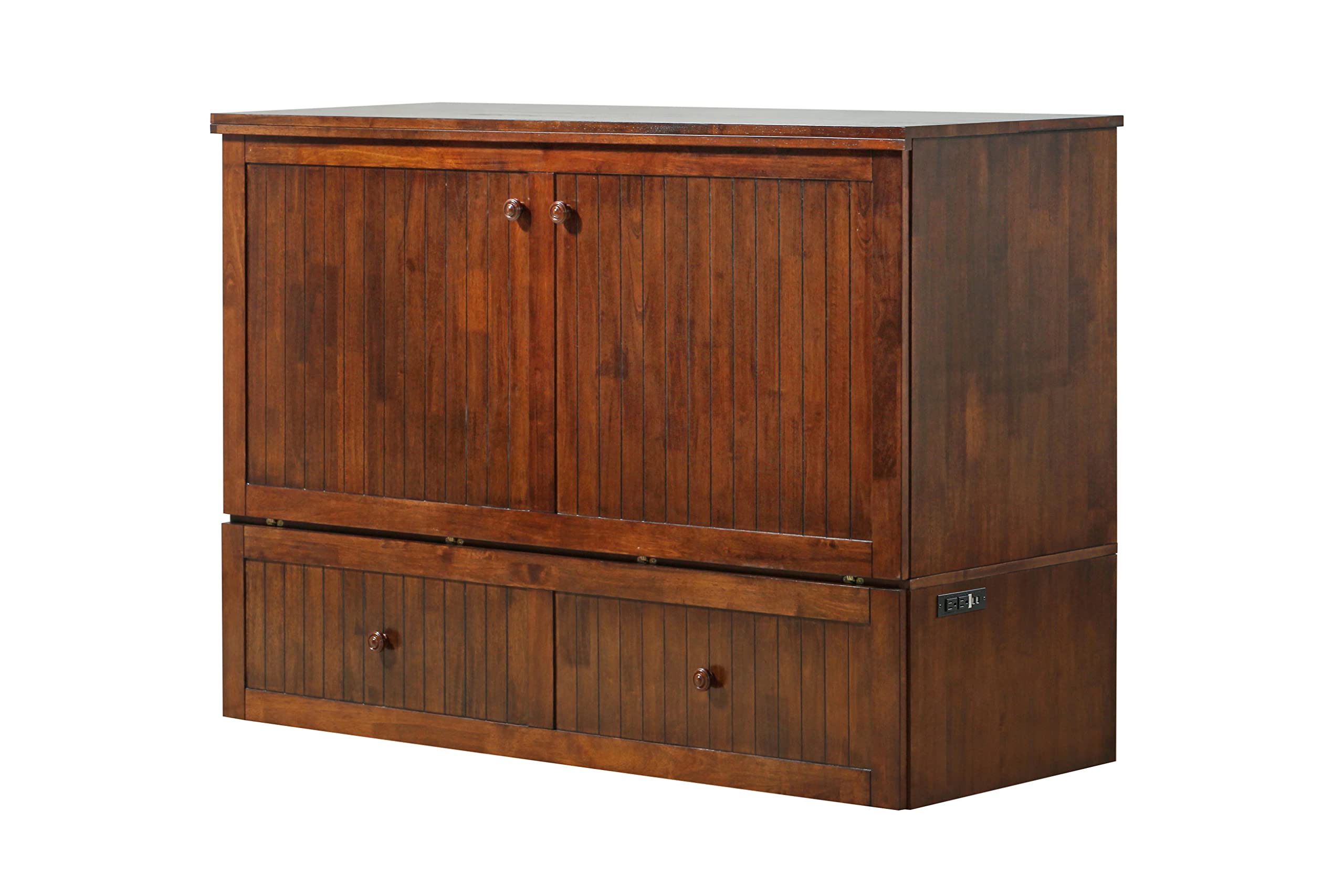 Murphybedz Tuscany Murphy Cabinet Chest Bed with Charging Station 6 Inch, Queen (Tobacco)