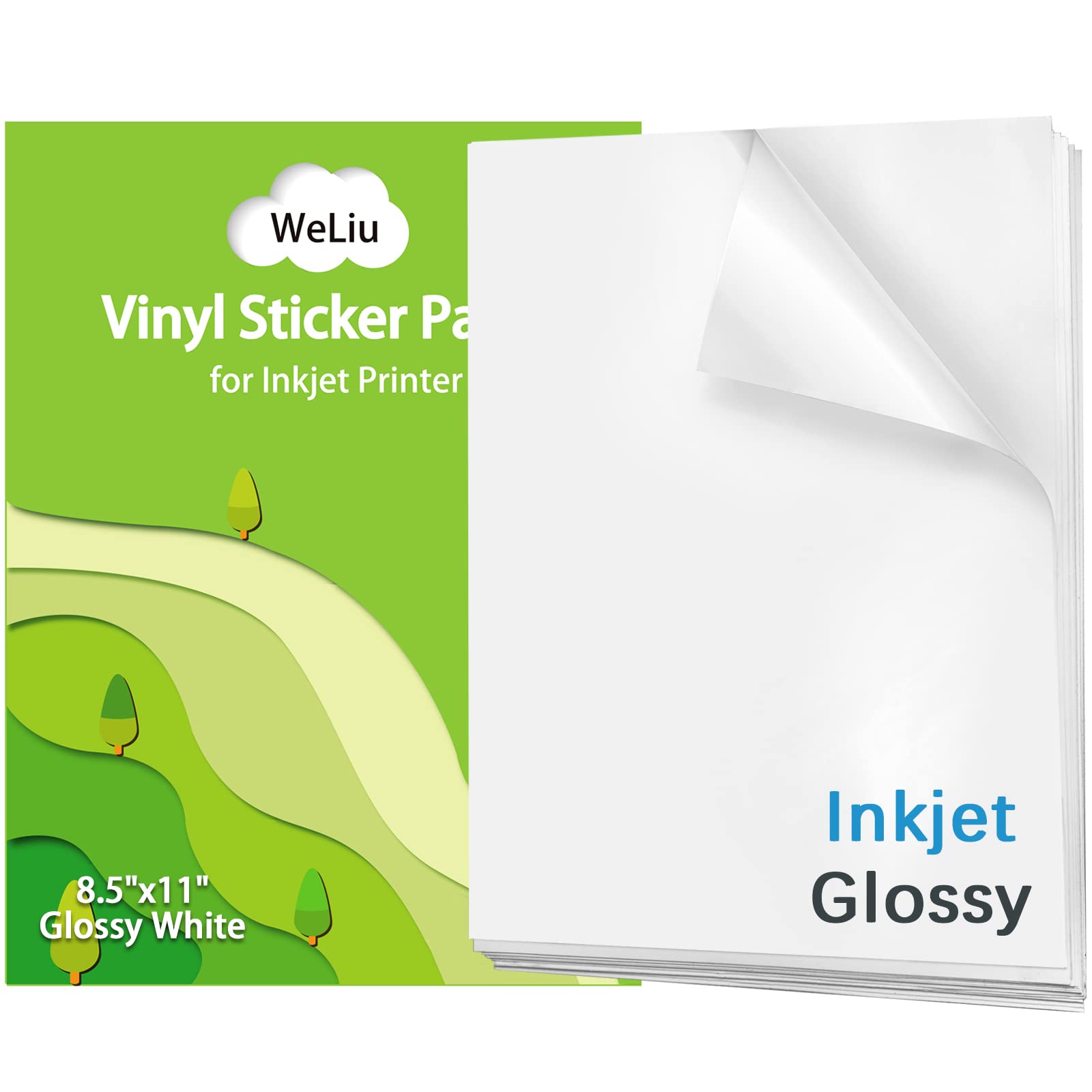 Printable Vinyl Sticker Paper for Inkjet Printer - Glossy White - 21 Waterproof Decal Paper Self-Adhesive Sheets 8.5"x11"- Dries Quickly and Holds Ink Beautifully