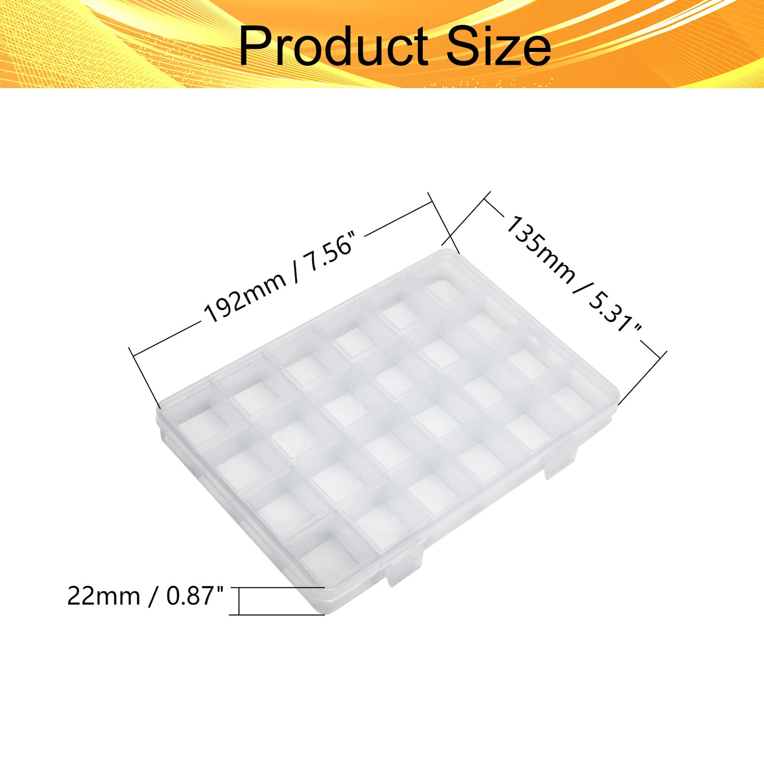Juvielich Clear Plastic Organizer Box,24 Fixed Grids Storage Container Jewelry Box for Beads Art DIY Crafts Jewelry Fishing Tackles 7.56"x5.31"x0.87"(LxWxH) 1PCS