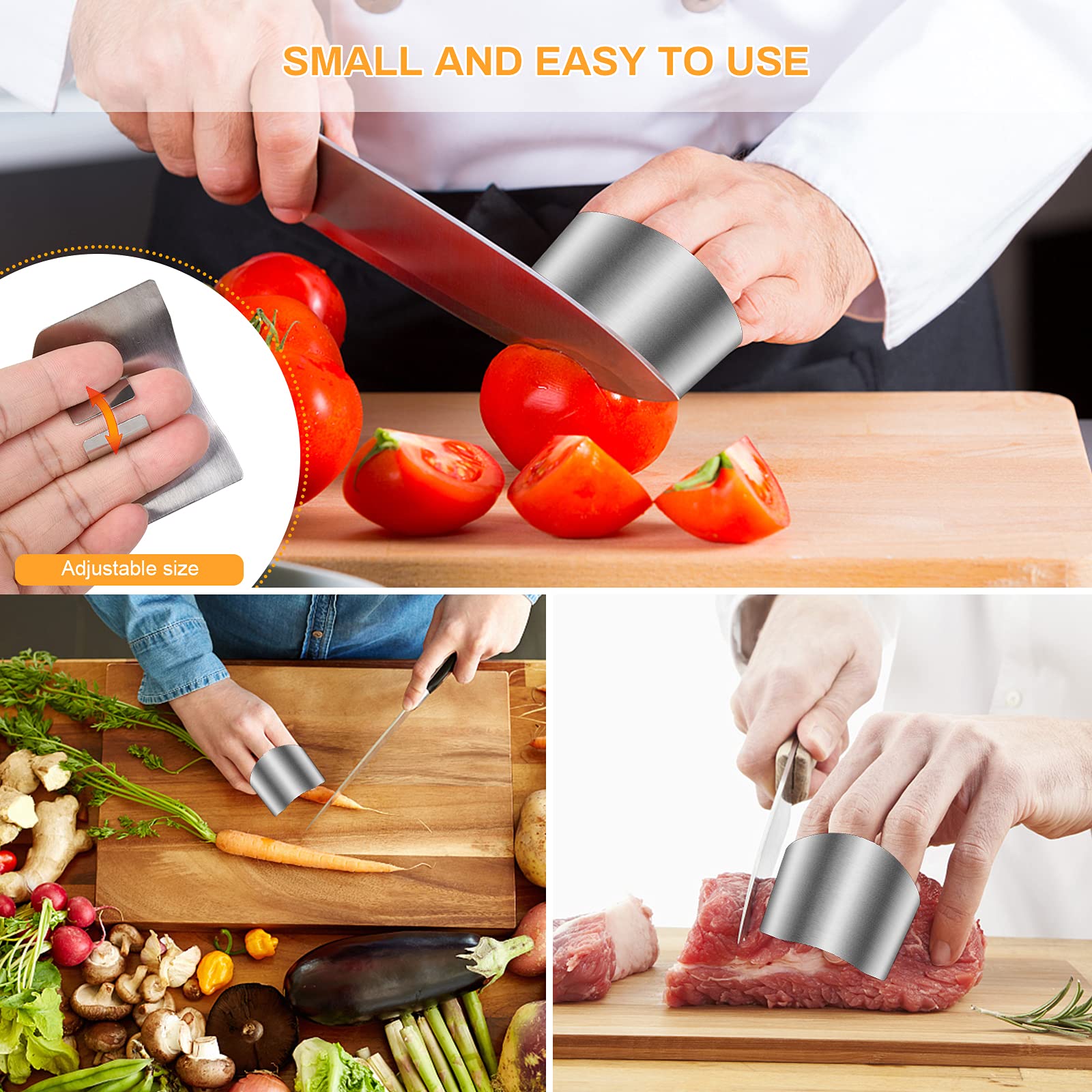 WOPIOYEN Finger Guards for Cutting Guards , 4 Pieces of Stainless Steel Finger Guards , Knife Guards for Cutting, Dicing and Slicing, Kitchen Tool Thumb Guards for Chopping