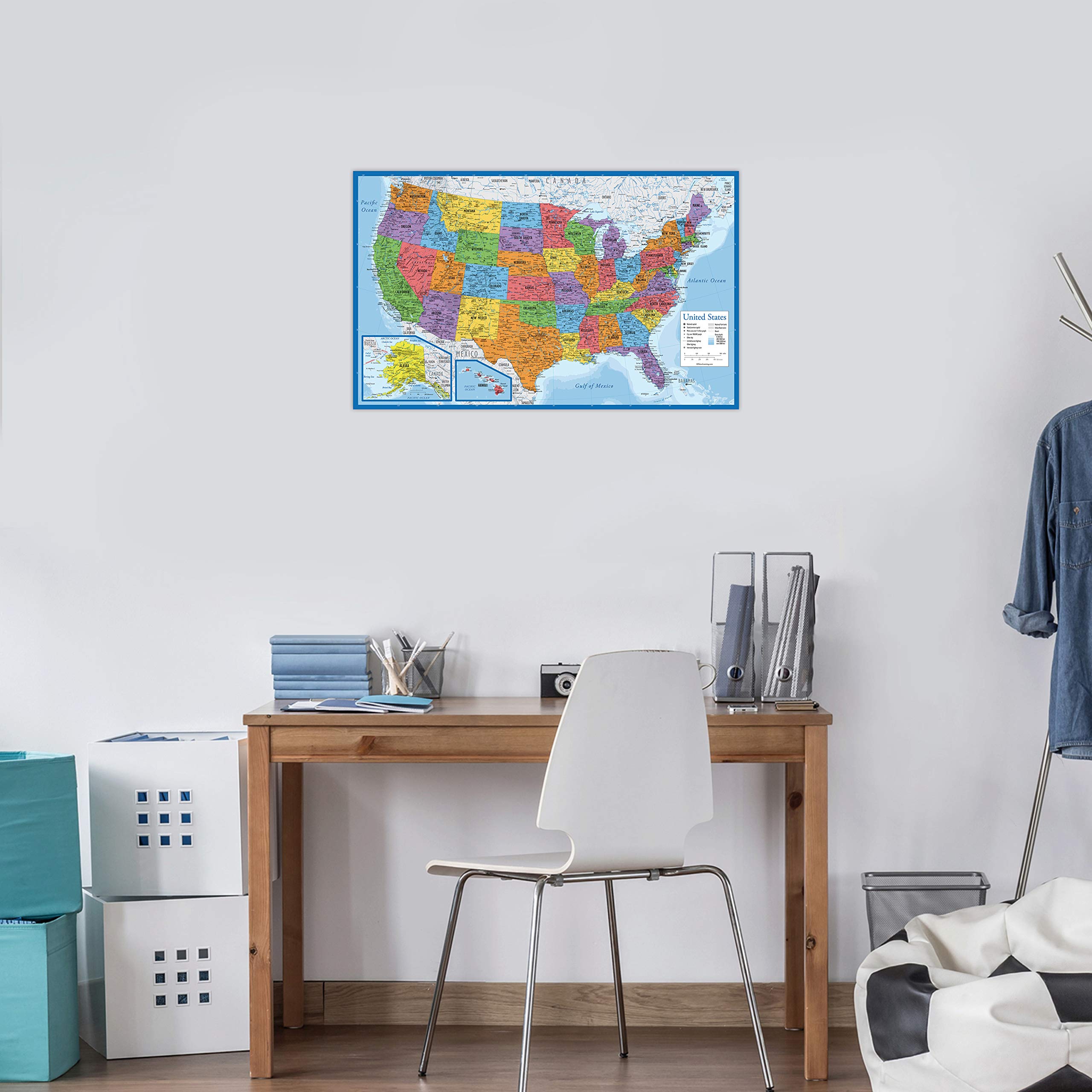 Laminated World Map & US Map Poster Set - 18" x 29" - Wall Chart Maps of the World & United States - Made in the USA (LAMINATED)