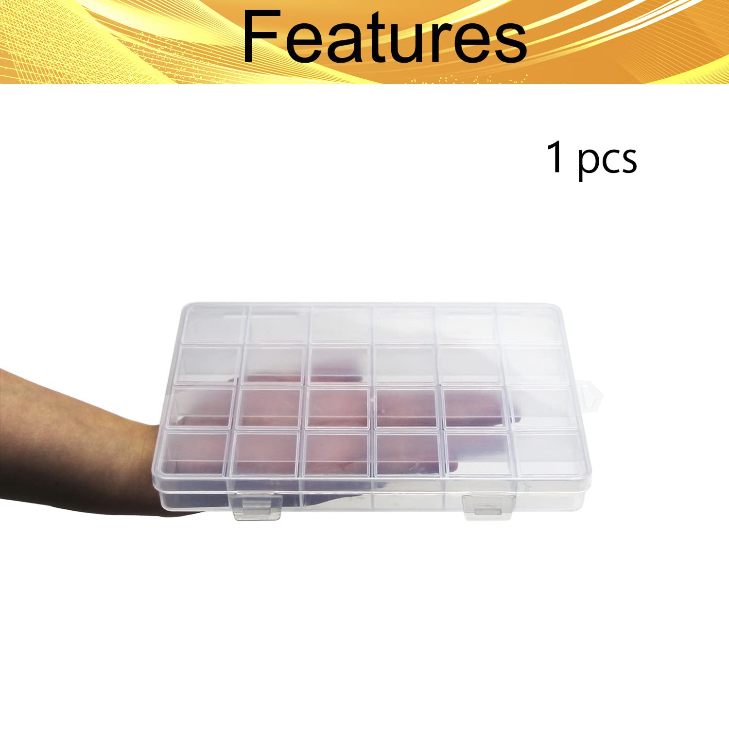 Juvielich Clear Plastic Organizer Box,24 Fixed Grids Storage Container Jewelry Box for Beads Art DIY Crafts Jewelry Fishing Tackles 7.56"x5.31"x0.87"(LxWxH) 1PCS
