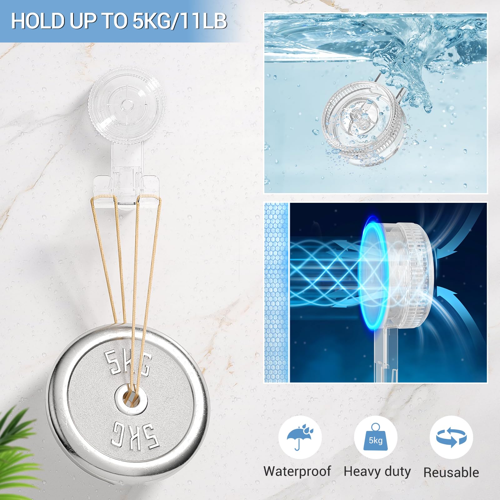 LUXEAR Suction Hooks, 2 Pack Razor Hooks Removable & Reusable Suction Shower Hook Waterproof Powerful Vacuum Suction Hanger for Towel Bathrobe Loofah Bathroom Kitchen Storage Hooks Weather Hanger Hook