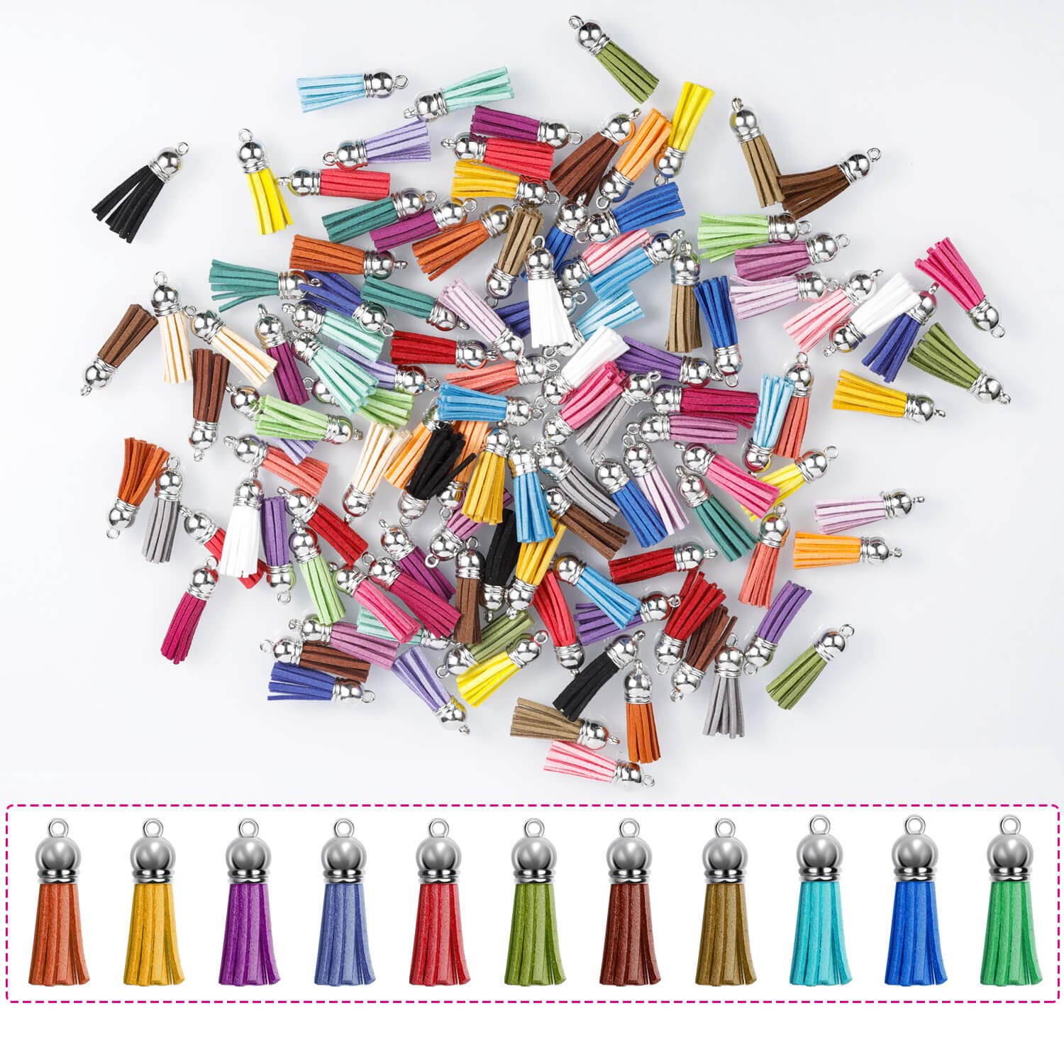 Paxcoo 120Pcs Keychain Tassels Acrylic Keychain Blanks Keychain Rings Bulk for DIY Keychain Key Rings Craft Supplies