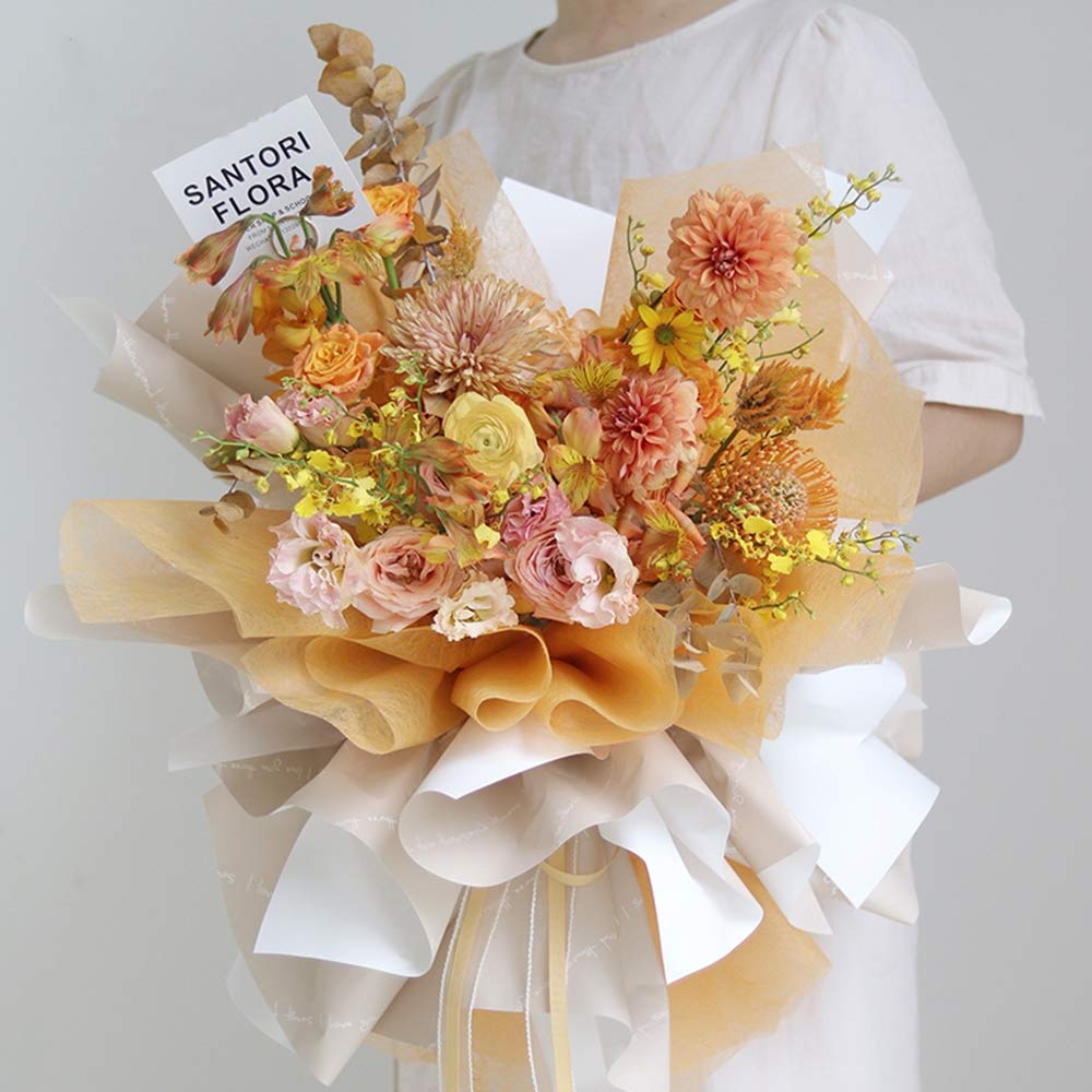 BBJ WRAPS Korean Wrapping Paper Gift Flower Wrapping Cotton Waterproof Bouquet Packaging Tissue Paper Florist Supplies 15 Sheets, 22.8 x 22.8 Inch (Champagne)