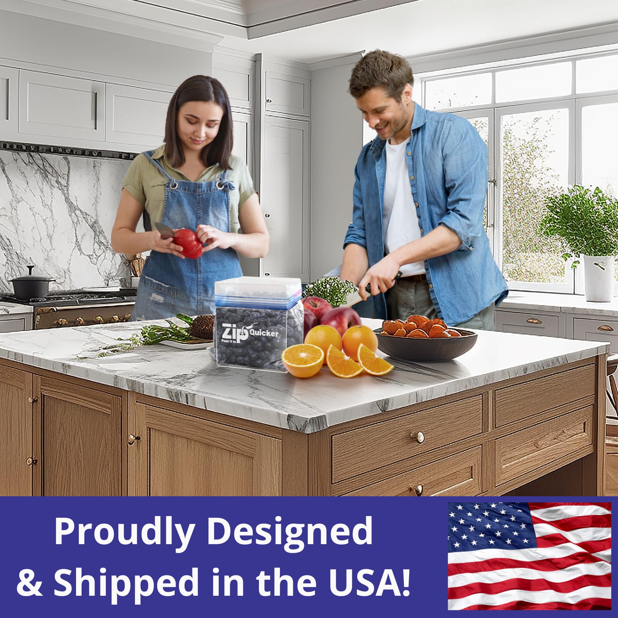 Zip Quicker Ziplock Bag Holder/Food Storage Bag Stand/Baggy Rack Holder/Hands-Free to Pour Leftovers/Filling Zip Lock Freezer Bag Stand/Bag Prep/Comes with both Gallon & Quart Sizes