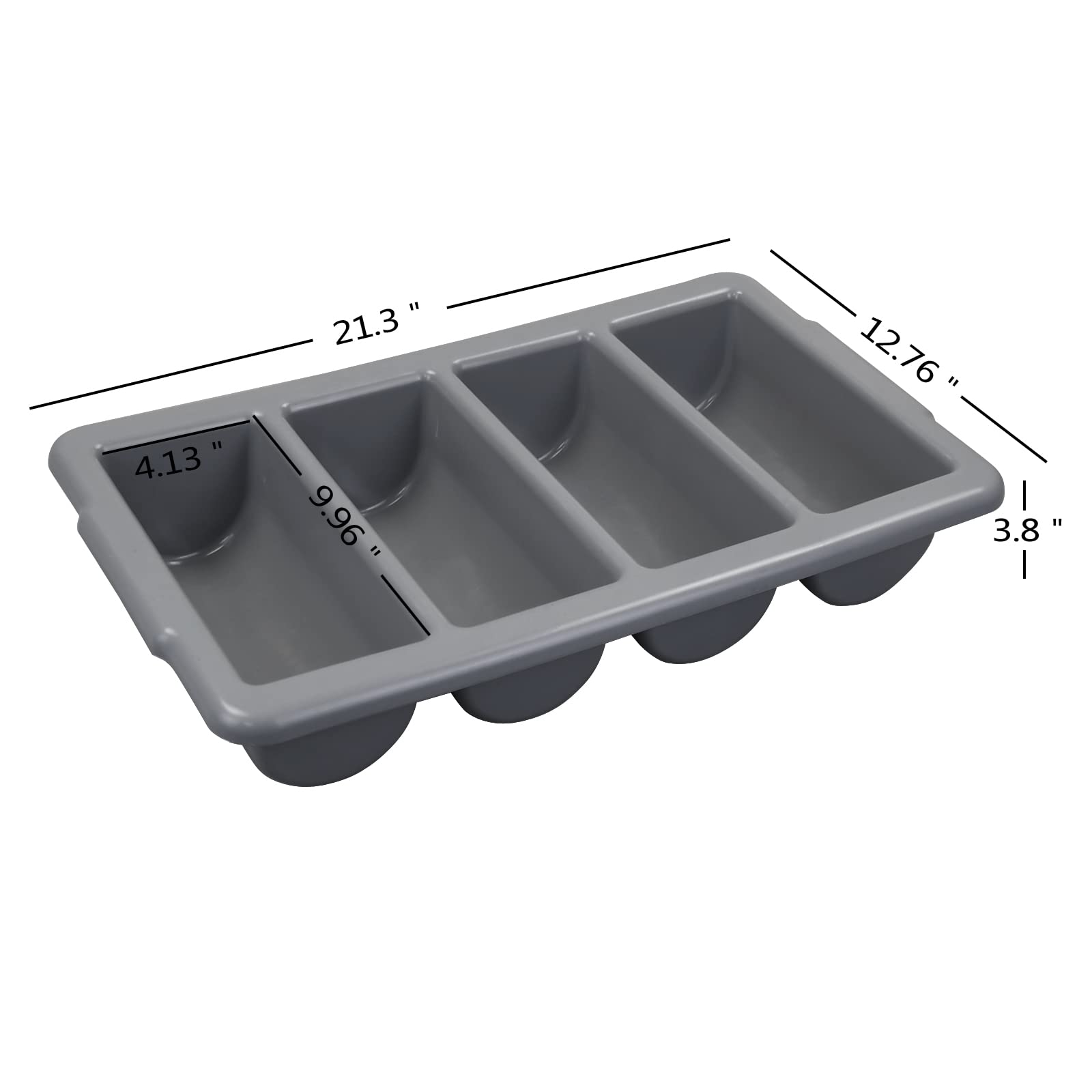 Teyyvn 4-Pack 4-Compartment Cutlery Box, Plastic Commercial Silverware Bin, Gray