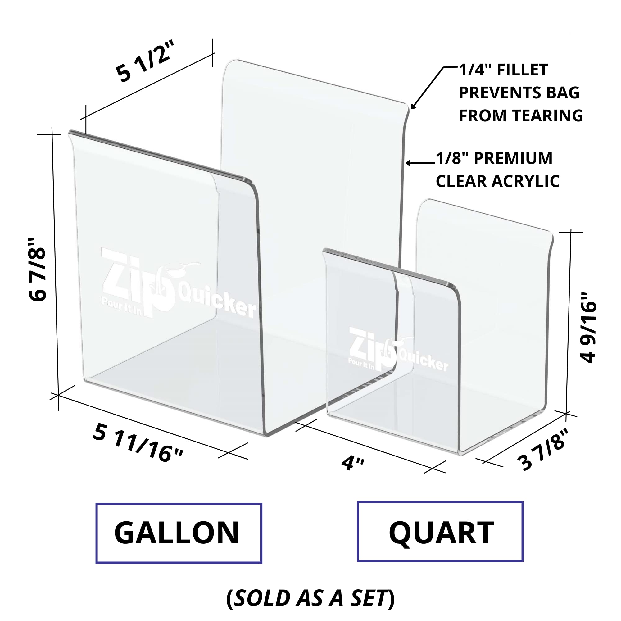 Zip Quicker Ziplock Bag Holder/Food Storage Bag Stand/Baggy Rack Holder/Hands-Free to Pour Leftovers/Filling Zip Lock Freezer Bag Stand/Bag Prep/Comes with both Gallon & Quart Sizes