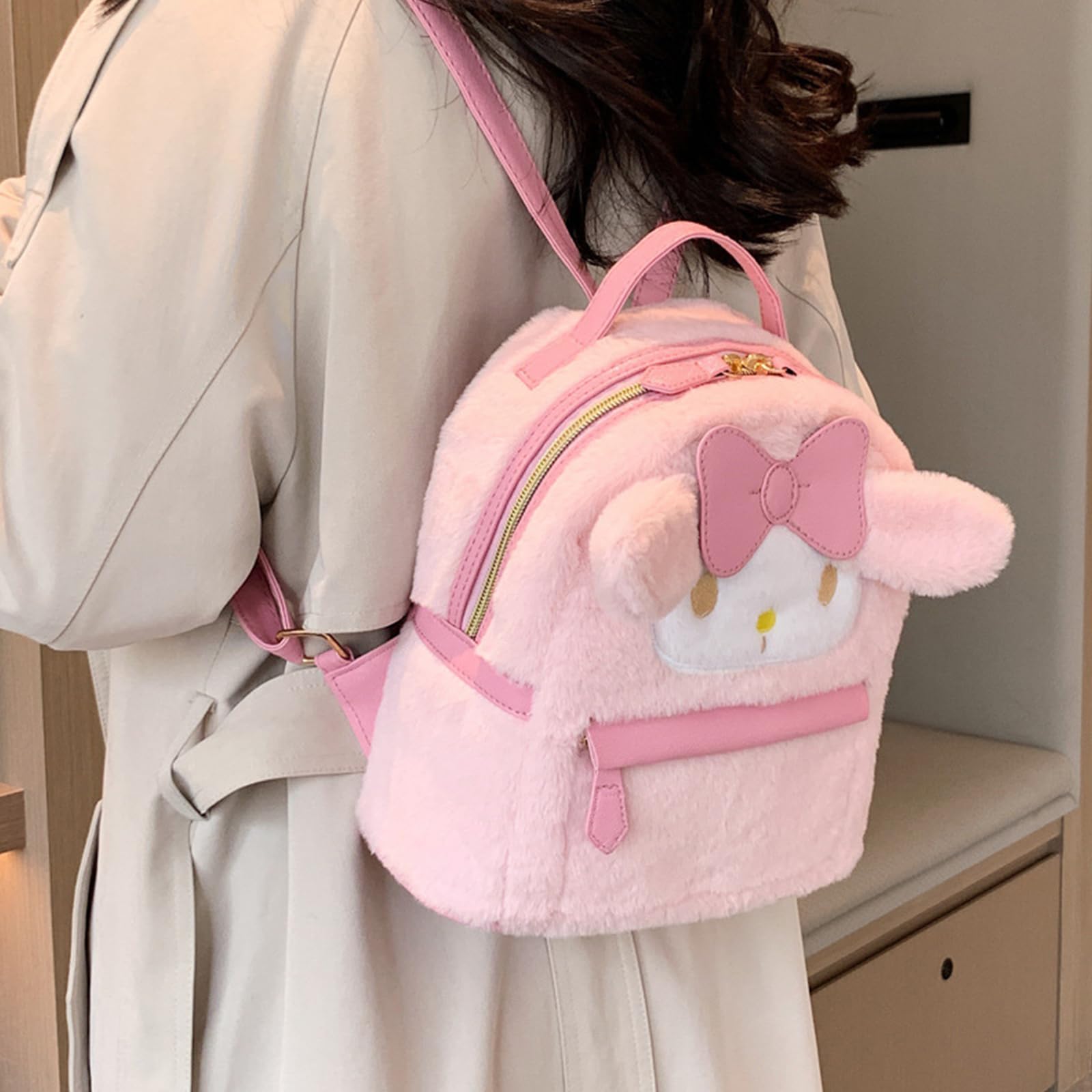 Cartoon Bag Plush Bag Cute Plush Figure Backpack School Handbag for Women Girls Gift Backpack (pink) One Size