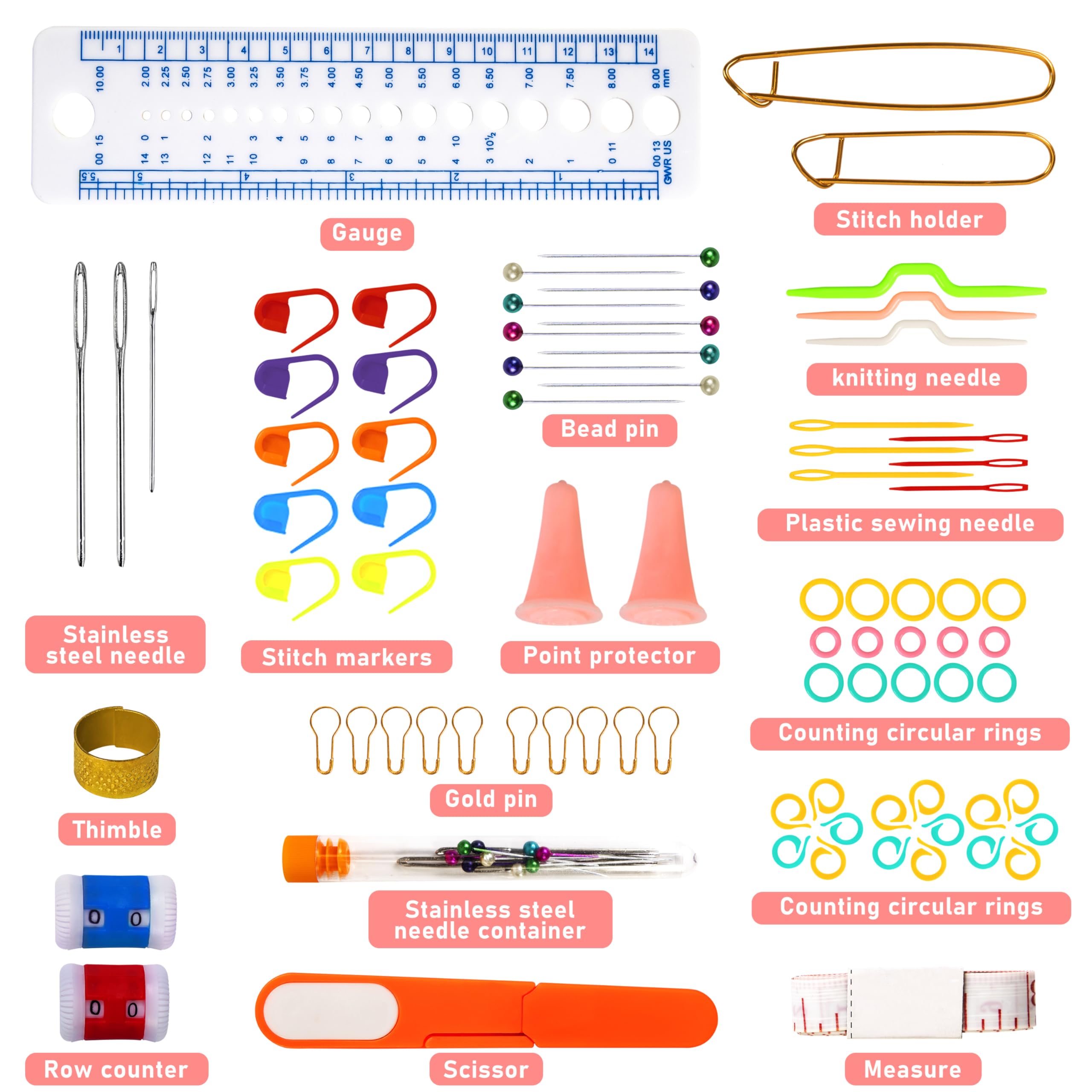 AFSTEE 109Pcs Crochet Hooks Set, Knitting Supplies Crochet Kit for Beginners with Case, Multicolor Aluminum Ergonomic Yarn Knitting Needles Sewing Tools Crochet Accessories
