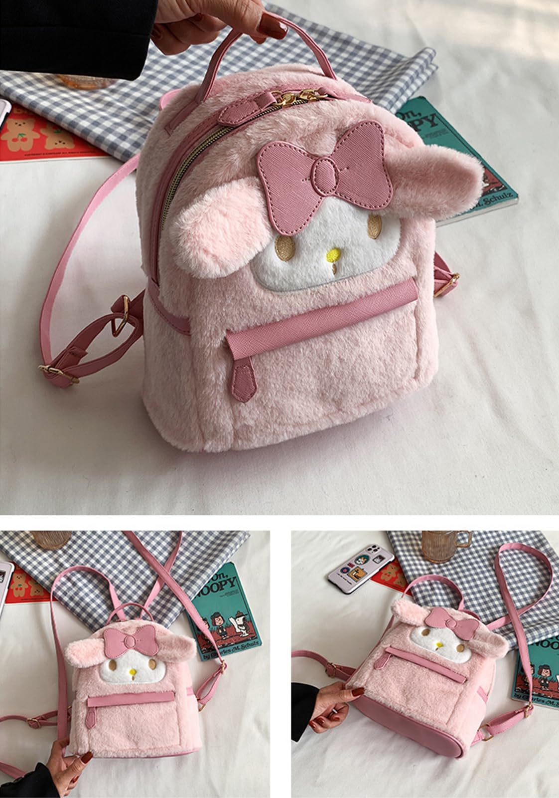 Cartoon Bag Plush Bag Cute Plush Figure Backpack School Handbag for Women Girls Gift Backpack (pink) One Size