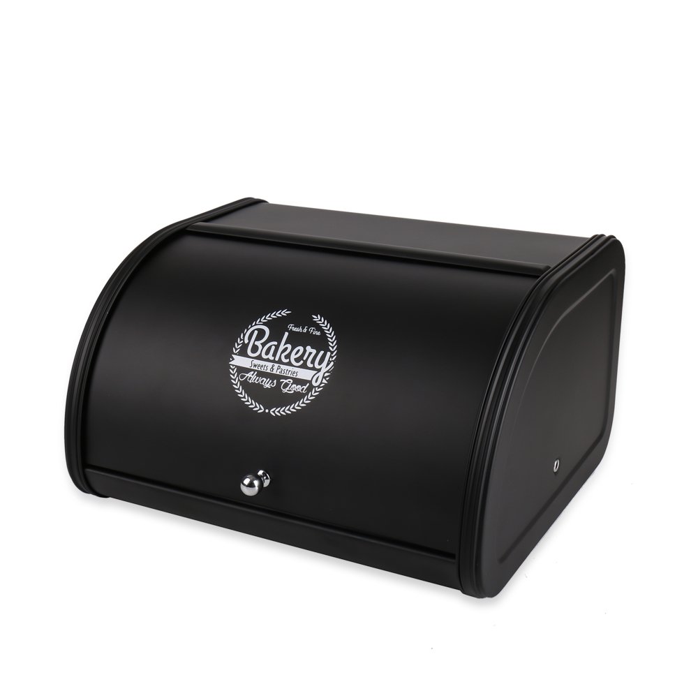 X458 Metal Bread Box/Bin/kitchen Storage Containers with Roll Top Lid (Black)