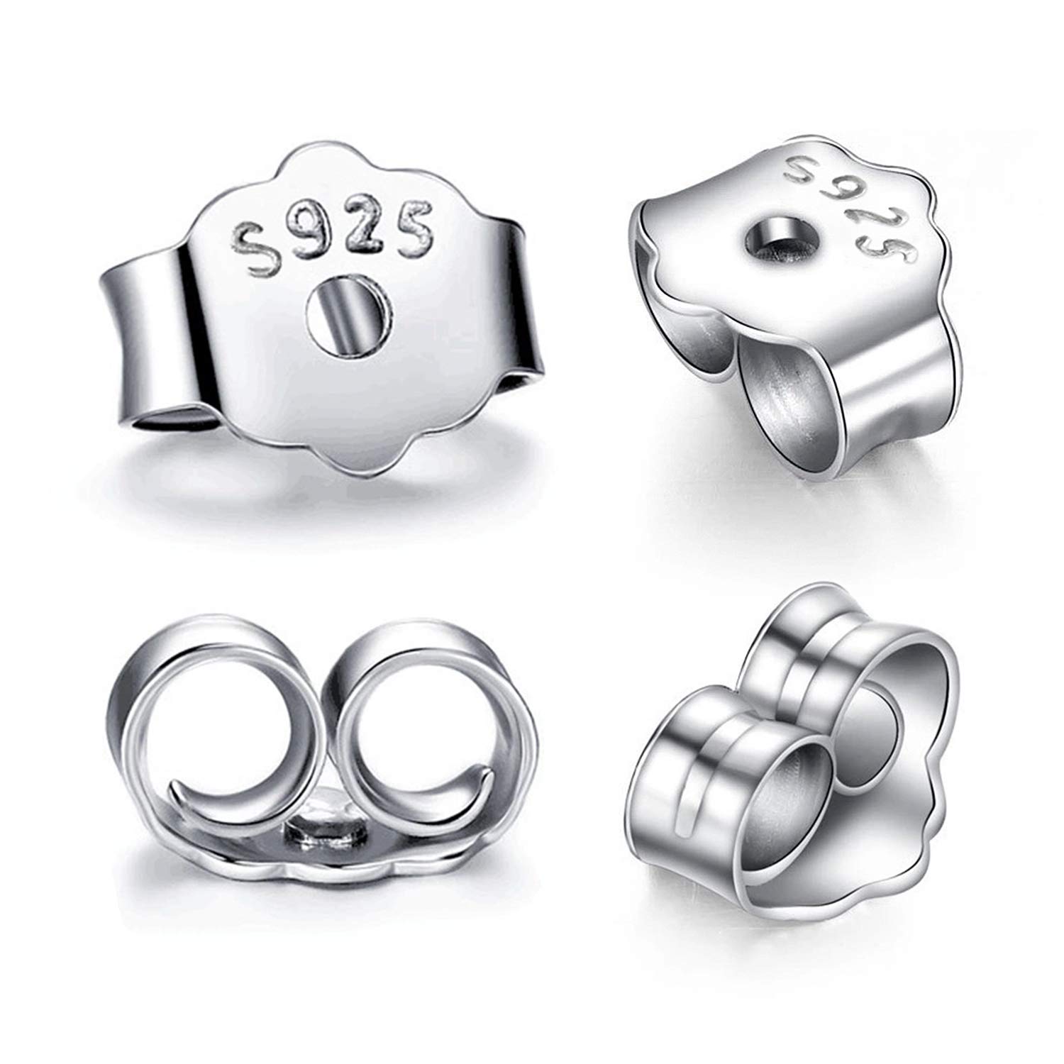 Hollosport S925 Sterling Silver Earring Backs Replacements for Posts,12Pcs/6Pairs Pierced Earring Backings Secure for Studs,Hypoallergenic Safety Locking Butterfly Ear Ring Stoppers 5.7X4.6X3mm