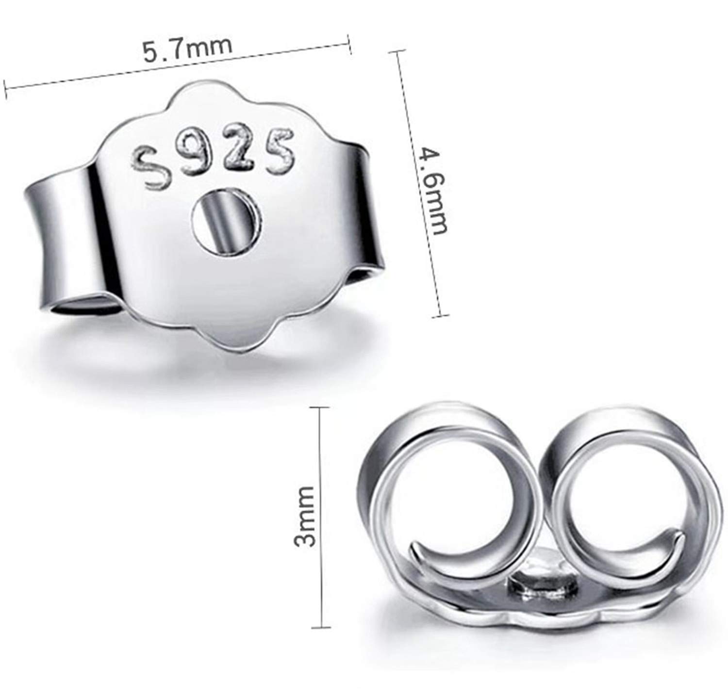Hollosport S925 Sterling Silver Earring Backs Replacements for Posts,12Pcs/6Pairs Pierced Earring Backings Secure for Studs,Hypoallergenic Safety Locking Butterfly Ear Ring Stoppers 5.7X4.6X3mm