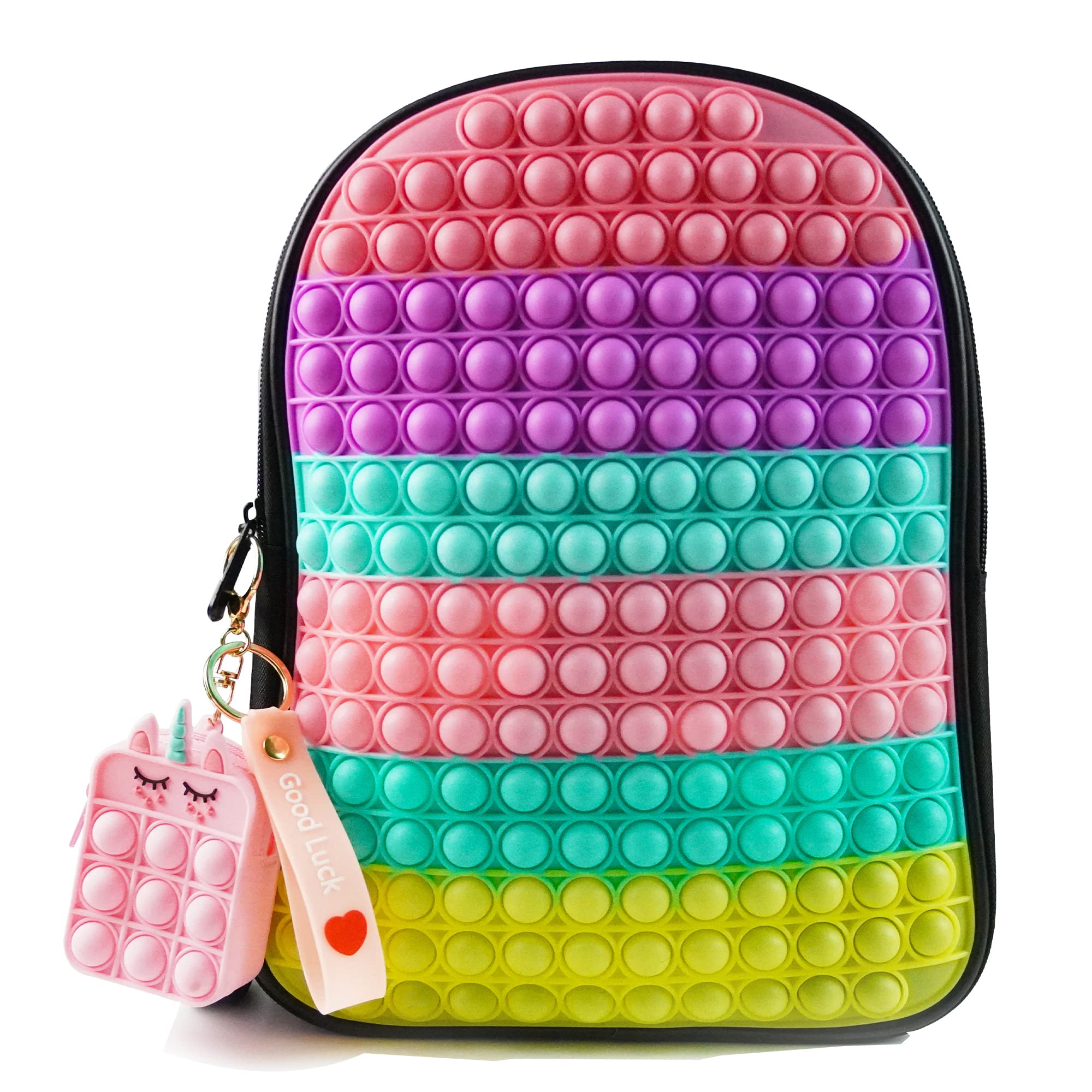 ReignSword Pop it Backpack for Boys & Girls with Pop it Purse, Fidget Toys School Bag for Kids Gift, Macaroon Black, 9.5(L) x 5(W) x 12(H) inches