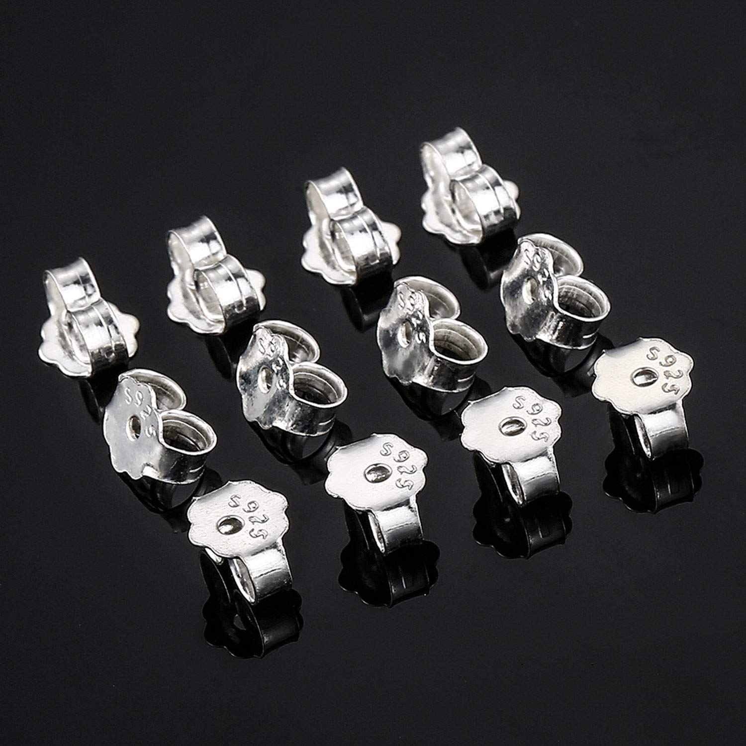 Hollosport S925 Sterling Silver Earring Backs Replacements for Posts,12Pcs/6Pairs Pierced Earring Backings Secure for Studs,Hypoallergenic Safety Locking Butterfly Ear Ring Stoppers 5.7X4.6X3mm