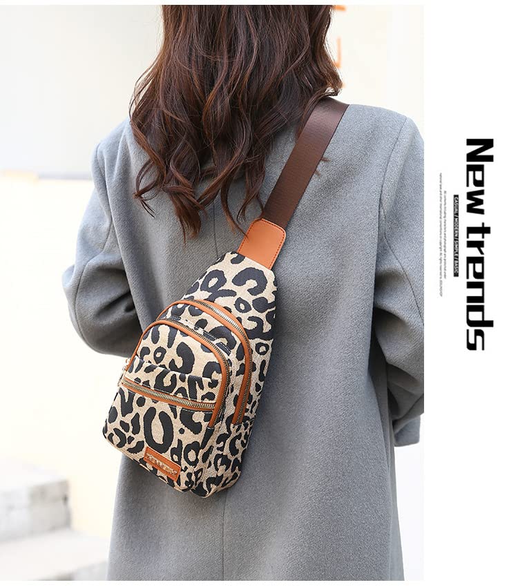 OANEXX Leopard Print Chest Bag for Women Letter Print Crossbody Sling Backpack with Wide Strap Multipurpose Fanny Daypack (leopard print)