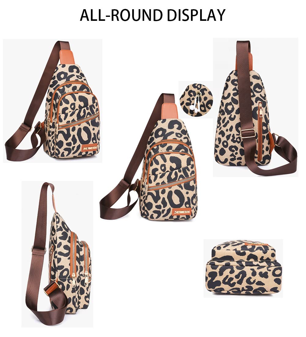 OANEXX Leopard Print Chest Bag for Women Letter Print Crossbody Sling Backpack with Wide Strap Multipurpose Fanny Daypack (leopard print)